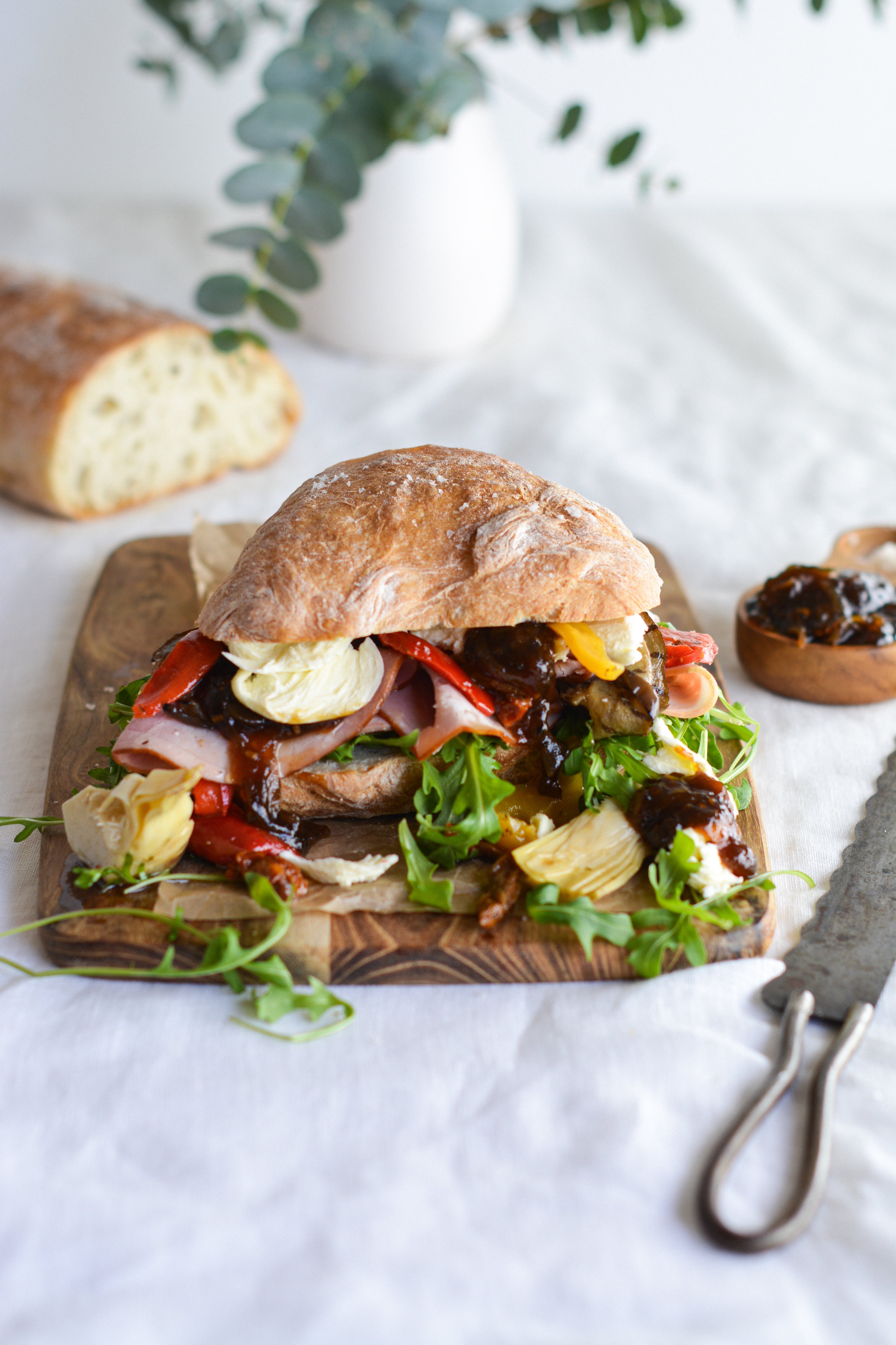 Gypsy Ham, Antipasto & Caramelised Onion Relish Ciabatta - Beerenberg Farm
