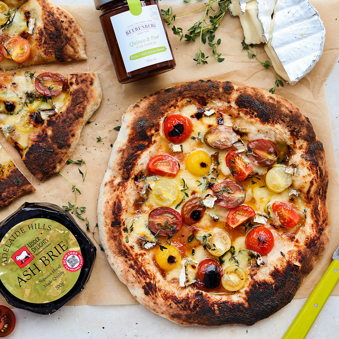 Pizza with Ash Brie, Cherry Tomatoes and Quince and Pear Paste ...