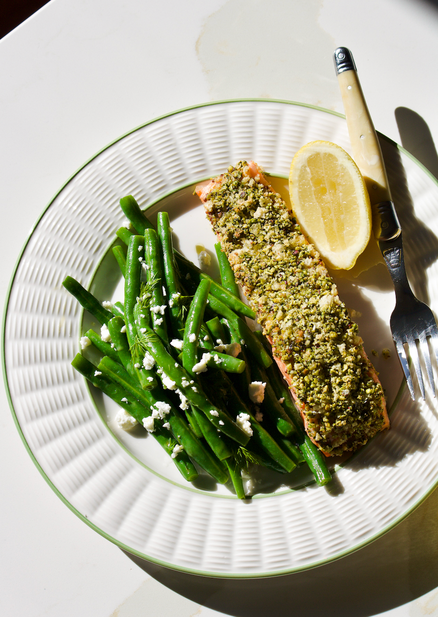 French Pistachio & Dill Crusted Salmon with Green Beans - Beerenberg Farm